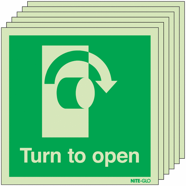 6-Pack Nite-Glo Turn to Open Door Signs - Clockwise | Seton