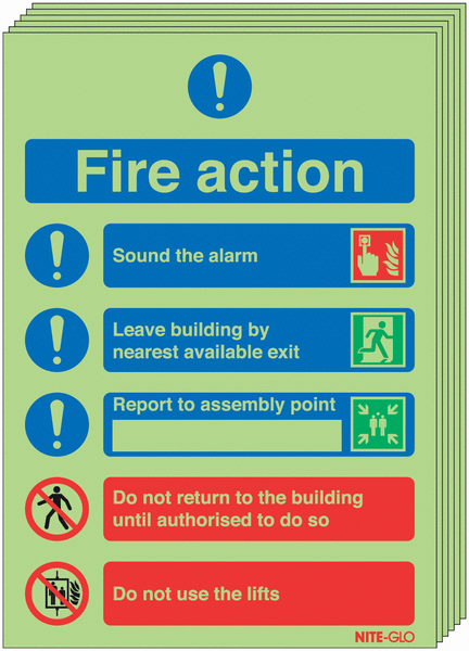 6-Pack Nite-Glo Fire Action (Symbols) Signs | Seton