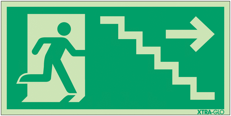 Fotoluminescente evacuatieborden en -stickers "Trap naar rechts" | Seton