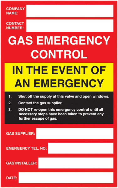 Gas Emergency Control Labels | Seton