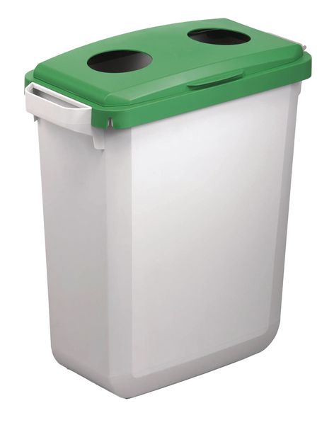 DURABIN 60L Grey Rectangular Recycling Bin with Green Hinged Bottle Lid ...