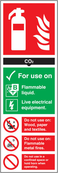 Multi-Message, Colour-Coded CO2 Fire Extinguisher Sign | Seton