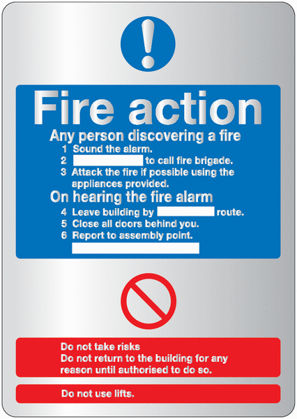 Deluxe Metal Look Safety Signs - Fire Action | Seton