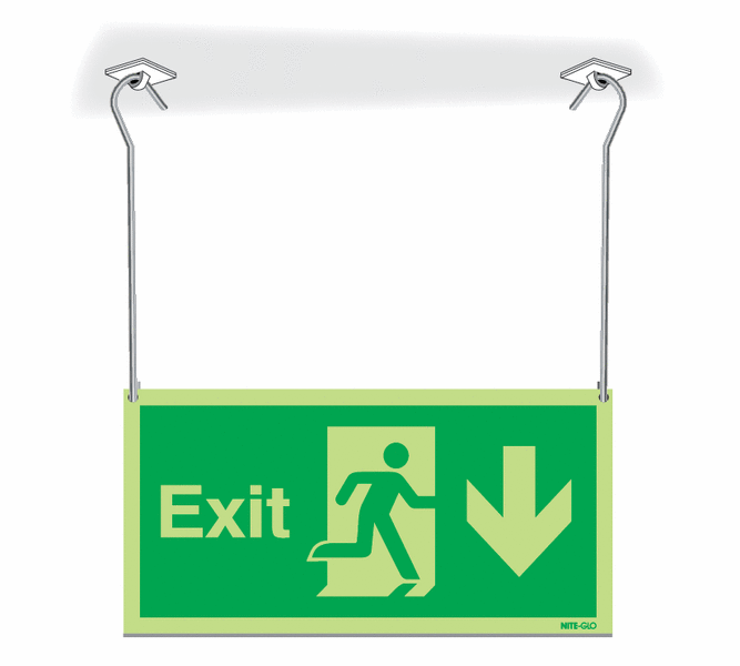 Nite-Glo Exit Running Man Arrow Down Hanging Signs | Seton