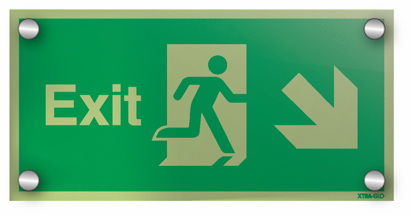 Xtra-Glo Acrylic Exit Running Man & Arrow Down Right Signs | Seton