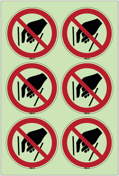 Adesivi fotoluminescenti in scheda ISO 7010 "Vietato introdurre le mani ...