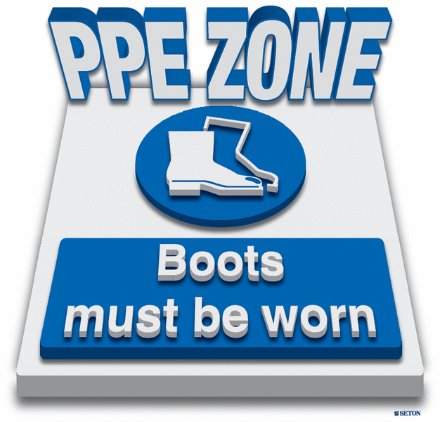 PPE Zone - Boots Must Be Worn - 3D Floor Sign | Seton
