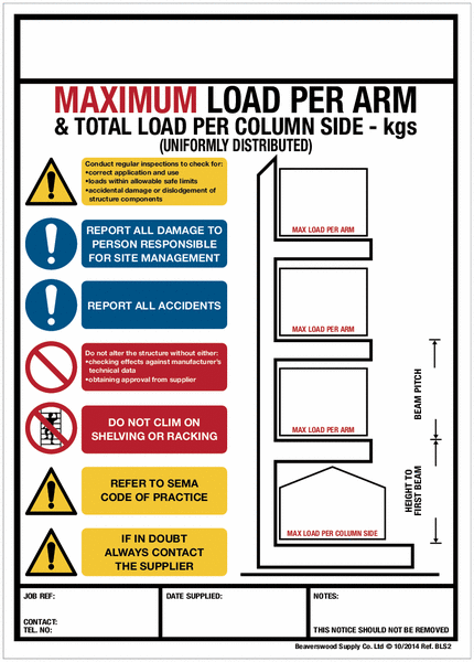 Maximum Load Per Arm Notice | Seton
