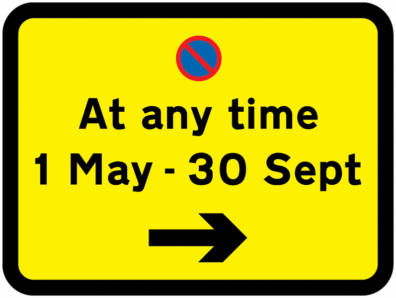 Traffic Signs - No Waiting At Any Time 1 May - 30 Sept | Seton