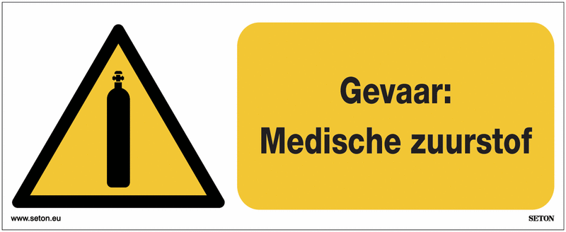Sticker met tekst - Gevaar: Medische zuurstof | Seton
