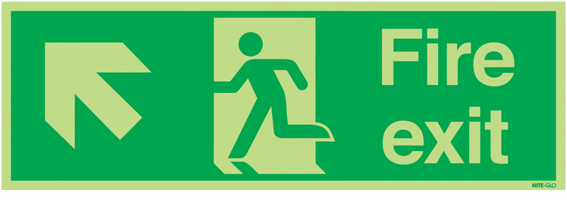 Nite-Glo Fire Exit Man/Diagonal Arrow Left Up Signs | Seton