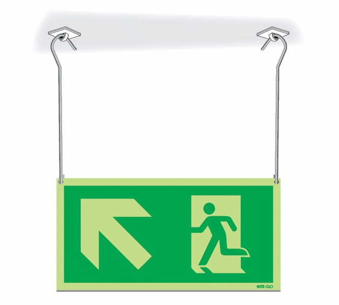 Nite-Glo Running Man & Diagonal Left Up Arrow Hanging Sign | Seton