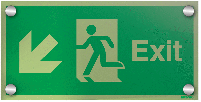 Nite-Glo Acrylic Exit Running Man & Arrow Down Left Signs | Seton