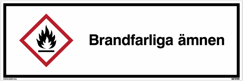 Skyltar med faropiktogram och text "Brandfarliga ämnen" | Seton