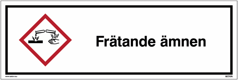 Skyltar med faropiktogram och text "Frätande ämnen" | Seton