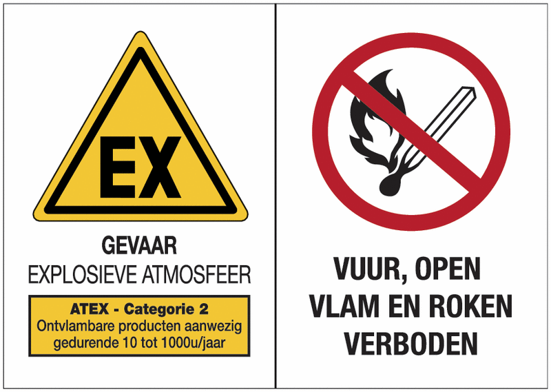 ATEX-borden - Explosieve omgeving - Vuur, open vlam en roken verboden ...