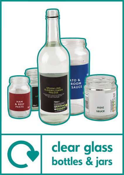 Clear Glass Bottles & Jars - WRAP Photo Recycling Sign | Seton
