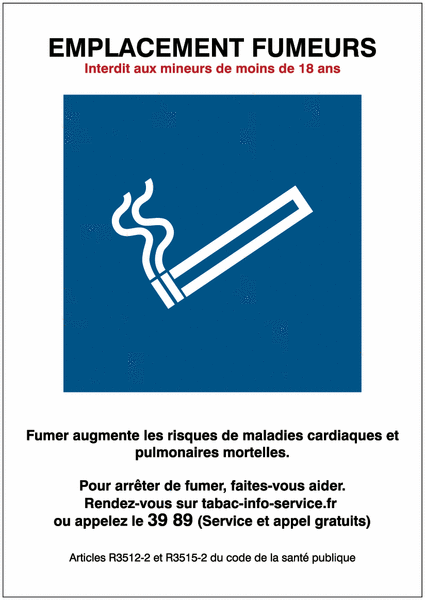 Panneau et autocollant avec texte - Emplacement fumeurs | Seton