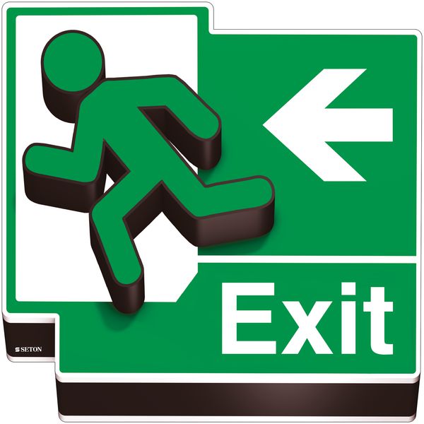 Fire Exit Running Man Left Arrow 3D Floor Sign | Seton