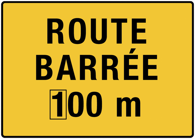 Panneau de chantier temporaire KC1 - Route barrée 00 m | Seton