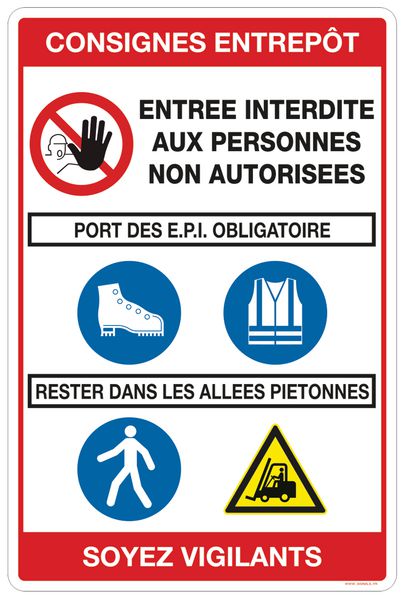 Panneau PVC consignes de sécurité pour entrepôt | Seton