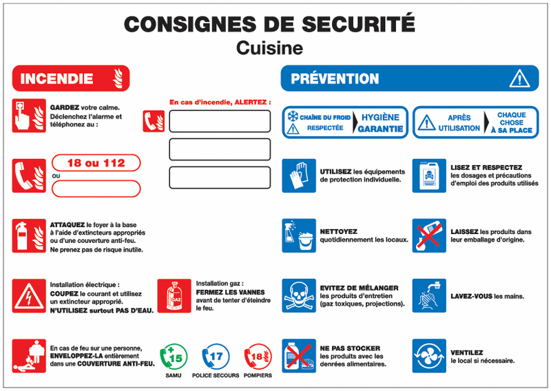 Panneau Consignes de sécurité en cuisine professionnelle | Seton Panneau Consignes de sécurité en cuisine professionnelle | Seton