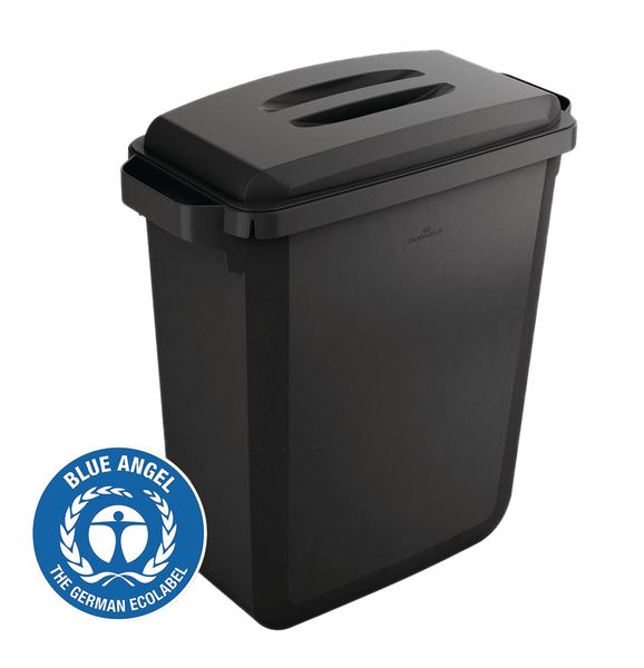 DURABIN ECO 60L Recycled Black Rectangular Recycling Bin with Lid | Seton
