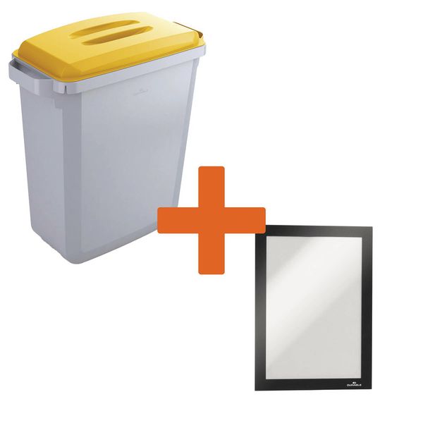 DURABIN 60L Grey Recycling Bin with Lid and Black A5 Duraframe | Seton