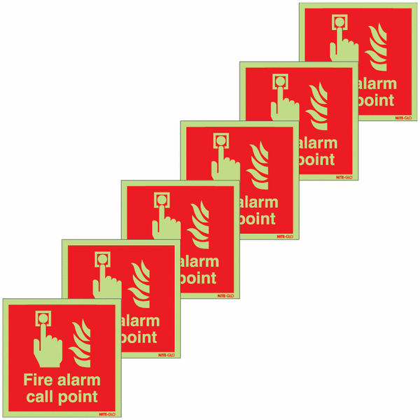 6 Pack Nite-Glo Photolum Fire Alarm Call Point Signs | Seton