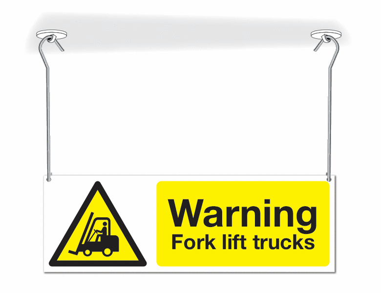 Warning Fork Lift Trucks Double-Sided Hanging Signs | Seton