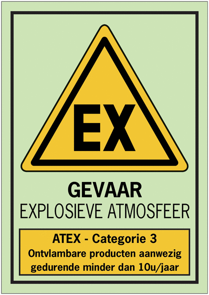 Fotoluminescente ATEX-borden - Explosieve atmosfeer (Cat. III) | Seton