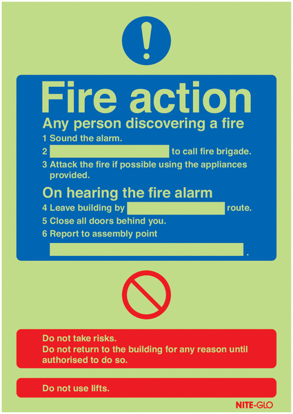 Nite-Glo Photoluminescent Fire Action Signs | Seton