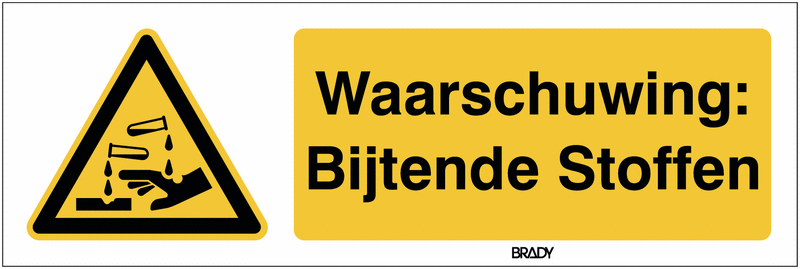 ToughWash®-sticker ISO 7010 - Waarschuwing: Bijtende Stoffen - W023 | Seton