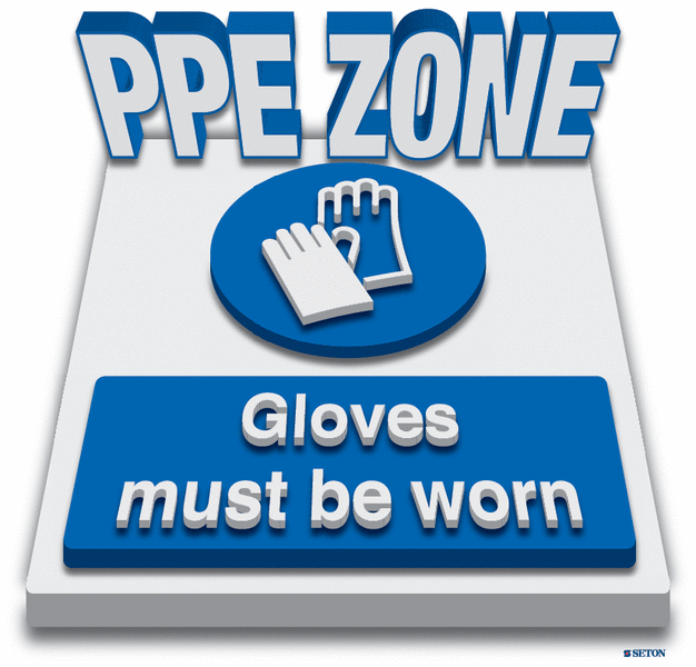 PPE Zone - Gloves Must Be Worn - 3D Floor Sign | Seton