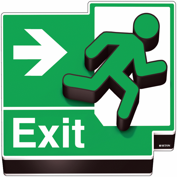 Fire Exit Running Man Right Arrow 3D Floor Sign | Seton