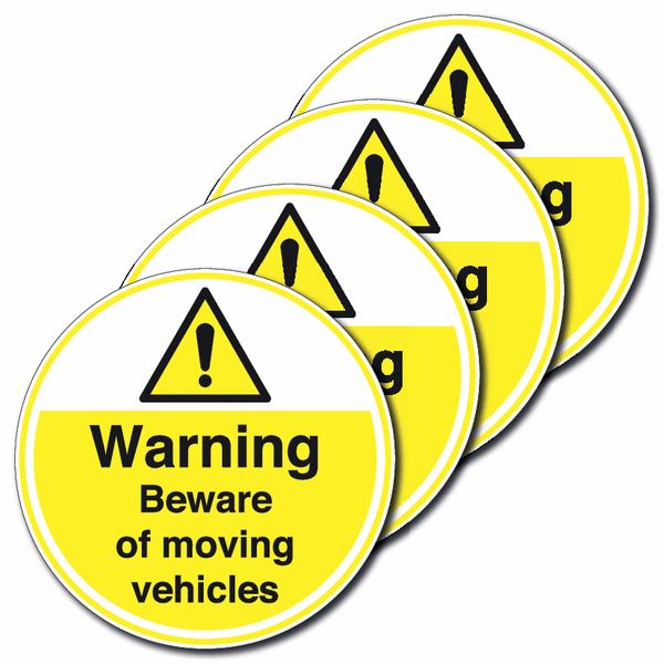 4-Pack Warning Beware of Moving Vehicles Floor Signs | Seton
