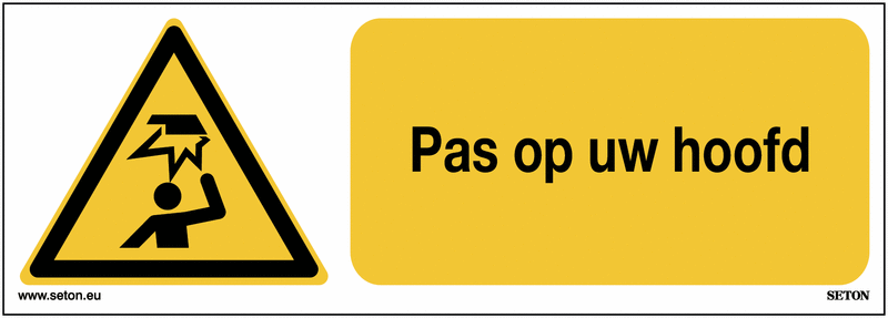 Horizontale waarschuwingsborden ISO 7010 - Pas op uw hoofd - W020 | Seton
