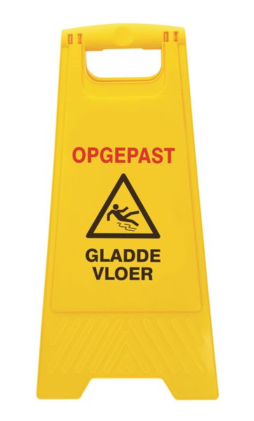 Tweezijdig, opvouwbaar A-bord "Opgepast gladde vloer" | Seton