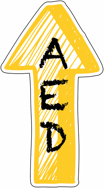 Directional AED Sign - Crayon Effect AED Left Arrow Sign | Seton