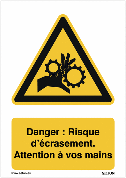 Panneau ISO 7010 - Danger : Risque d'écrasement. Attention à vos mains ...