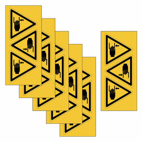 Set van 3 rollen waarschuwingsstickers ISO 7010 "Pletgevaar handen ...