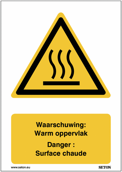 Tweetalig bord ISO 7010 Waarschuwing: warm oppervlak - W017 | Seton