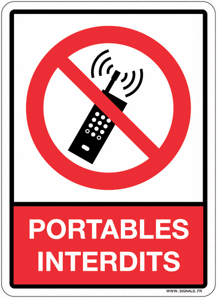 Plaque en plexiglas d'interdiction pictogramme et texte "portables ...