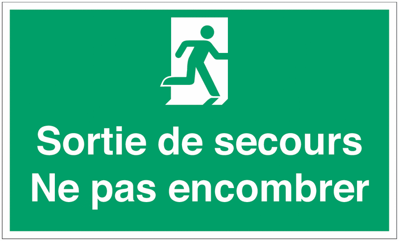 Marquage au sol ISO 7010 avec texte et pictogramme - Sortie de secours Ne pas encombrer- E002 ...
