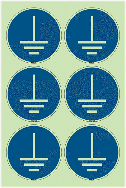 Fotoluminescente gebodsstickers op vel ISO 7010 "Aarding verplicht ...