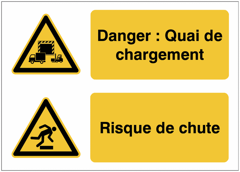 Panneaux duo - Danger Quai de chargement Risque de chute Belgique : Matériel de sécurité ...
