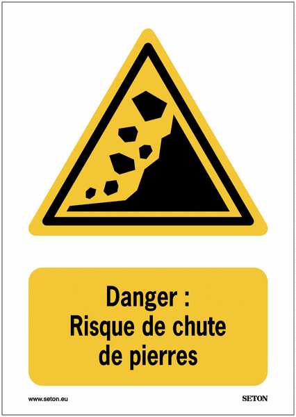 Panneaux ISO 7010 A3/A4/A5 Danger : Risque de chute de pierres - W078 | Seton