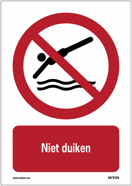 Verticale verbodsborden en -stickers - Niet duiken - P052 | Seton