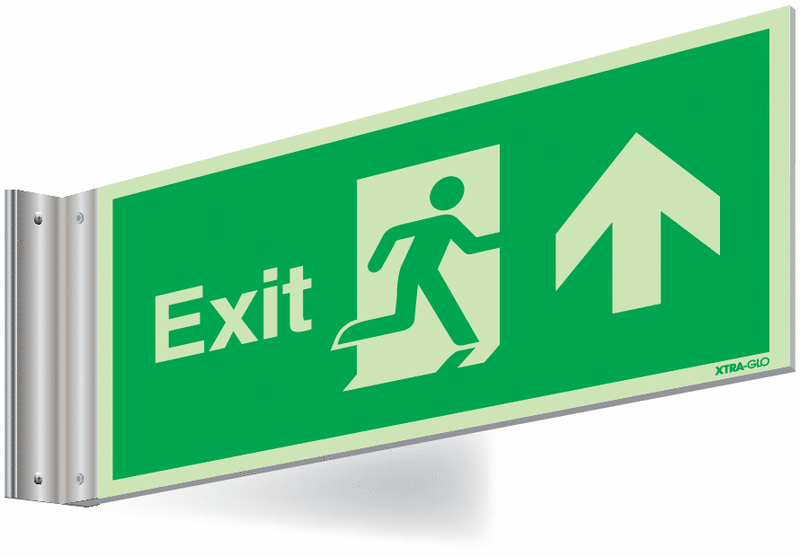 Xtra-Glo Double-sided Exit Man/Arrow Up Corridor Signs | Seton
