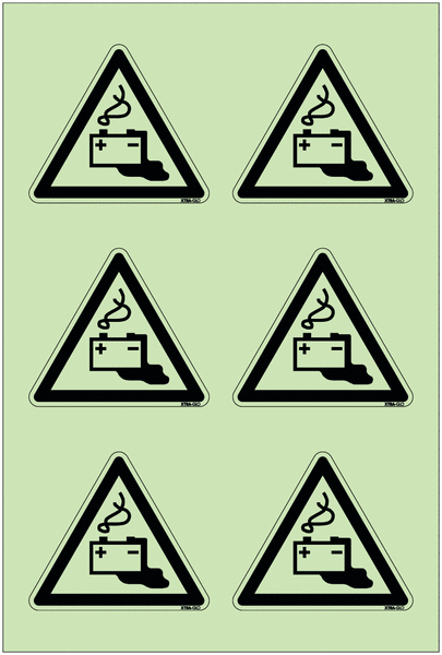 Fotoluminescente waarschuwingsstickers op vel ISO 7010 "Opladende accu ...